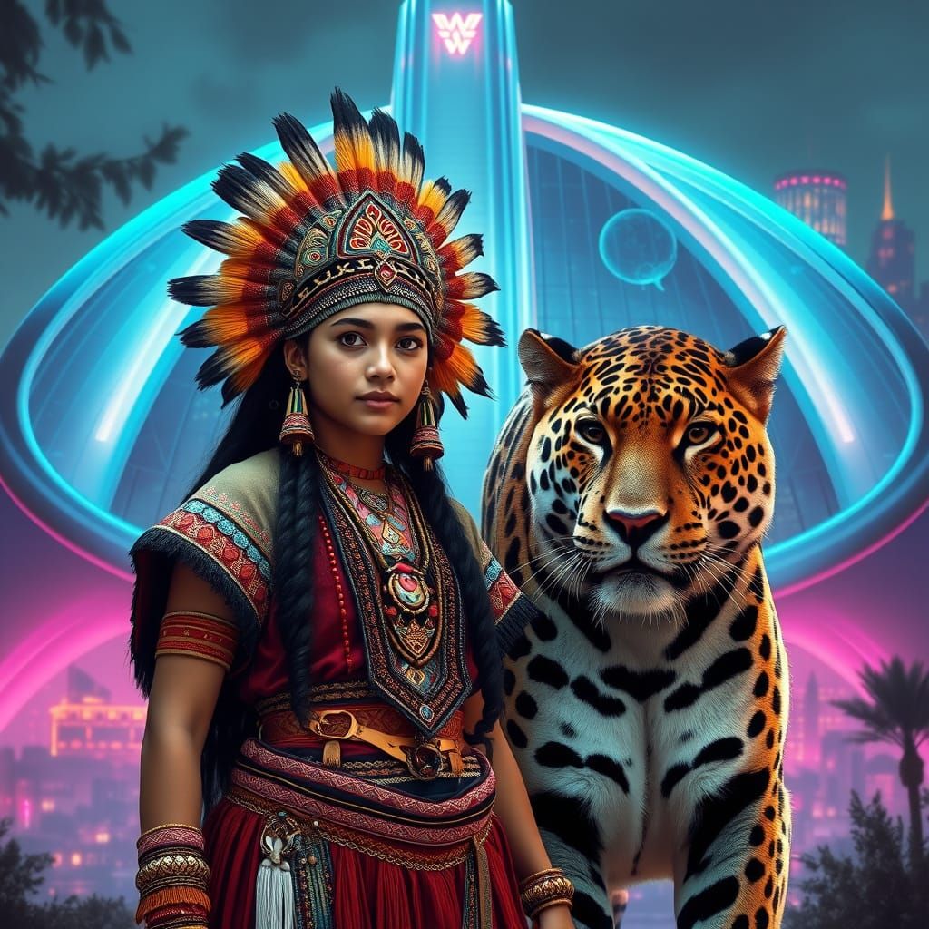 Inca Queen in Futuristic Metropolis - AI Art