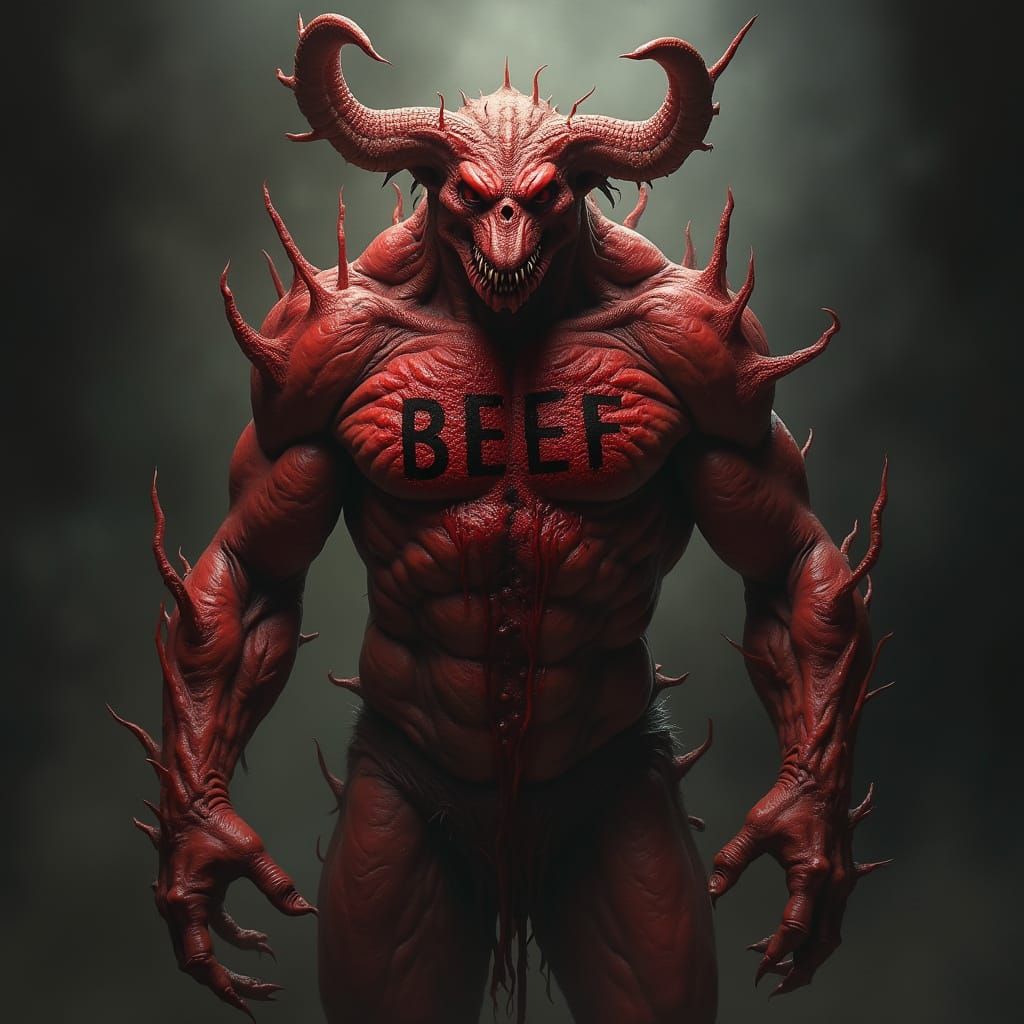 Twisted, Crimson Creature with Bloody Wound and Ca... - AI Art