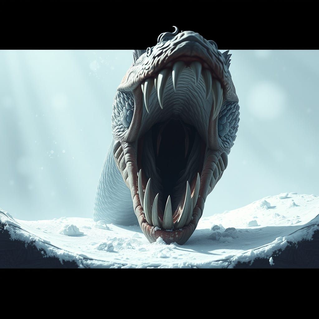 Surreal Dragon-Like Serpent Maw in Snowy White - AI Art