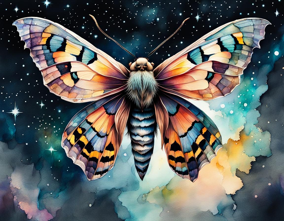 Watercolor moth - Moth at Night in Digital Watercolor Illust...