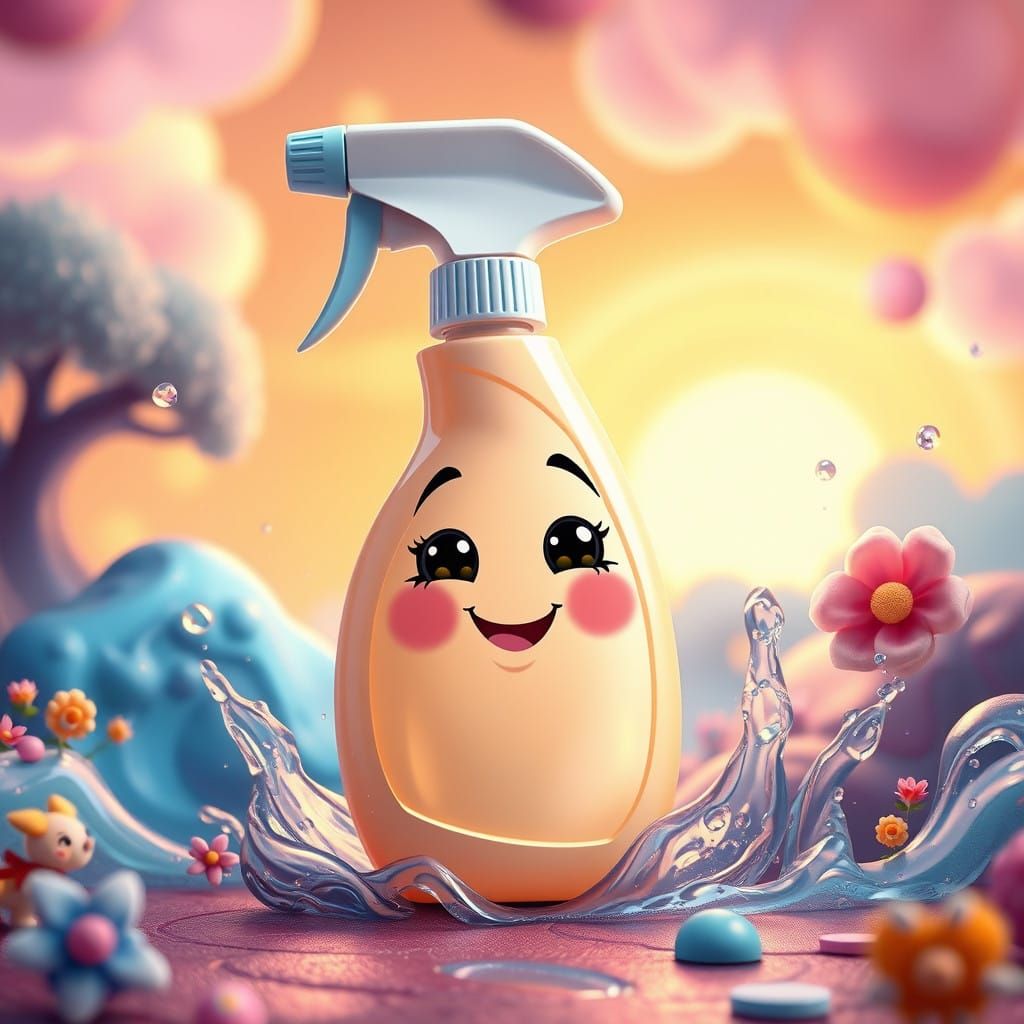 Whimsical Cleaning Sprite in Vibrant Fantasy Scene - AI Art