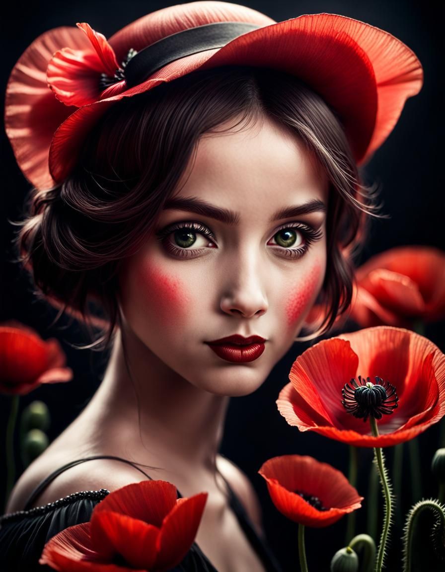 Girl with poppies - AI Generated Artwork - NightCafe Creator