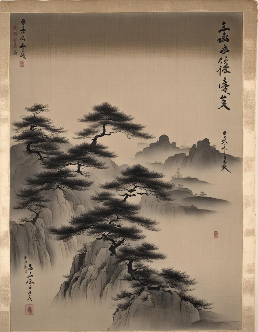 Landscape, Japanese edo period, ink on paper - AI Generated Artwork ...