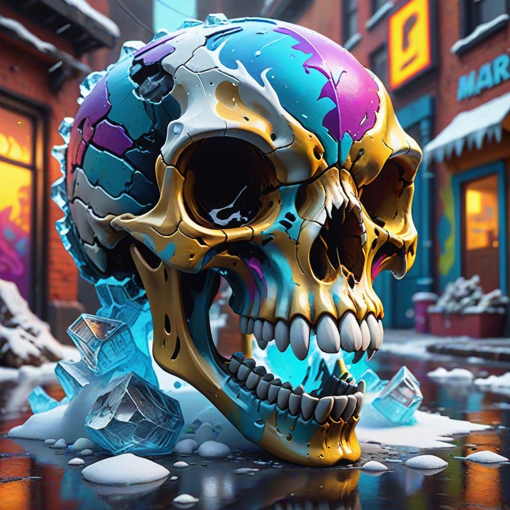 Hyperrealistic Ice Raptor Skull in Vibrant Colors - AI Art