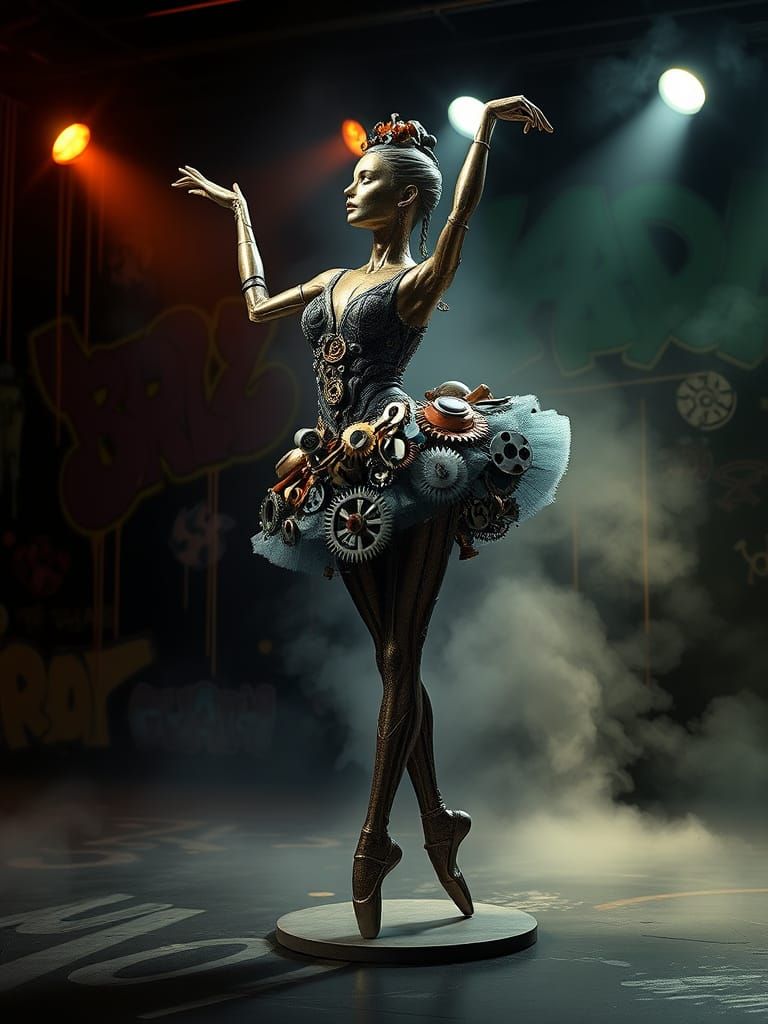 a assemblage sculpture of ballet dancer assembled from combination ...