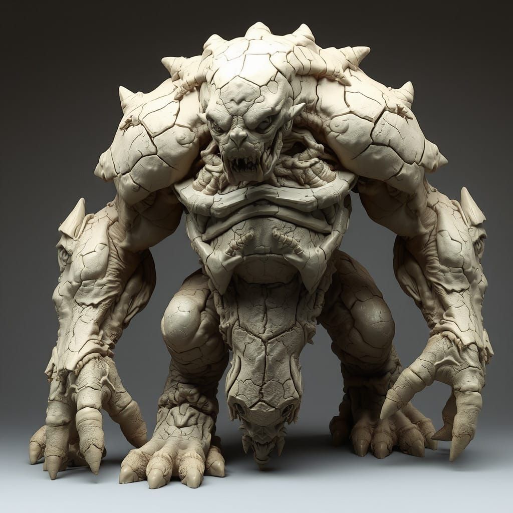 Cyberpunk Golem with Cracked Clay Texture - AI Art