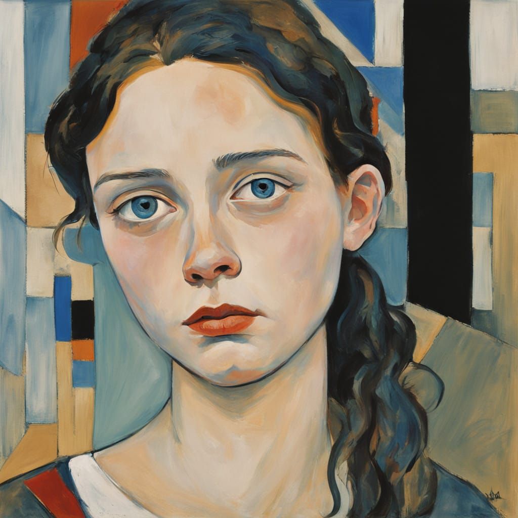 Woman in Blue Period Portrait - AI Art