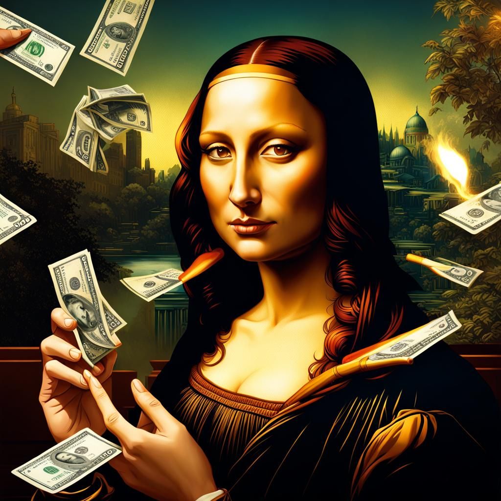 Mona Lisa Counting money - AI Generated Artwork - NightCafe Creator