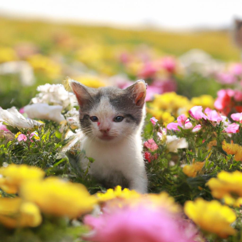 Al kitten in a beautiful flower field in spring - AI Generated Artwork ...