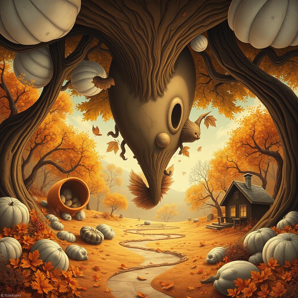 A Surreal Autumn Cosmos in Whimsical Earthy Hues - AI Art