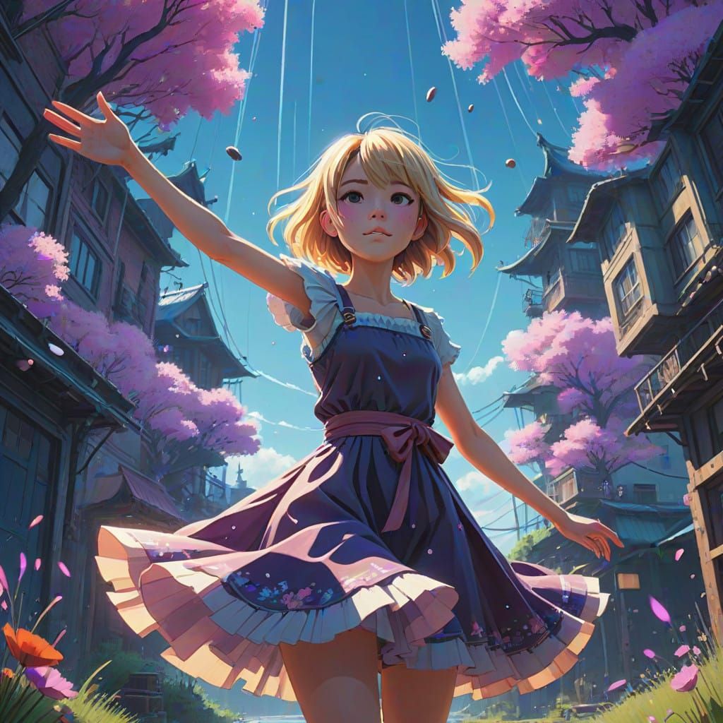 Sparkling Anime Girl in Vibrant Chiaroscuro - AI Art