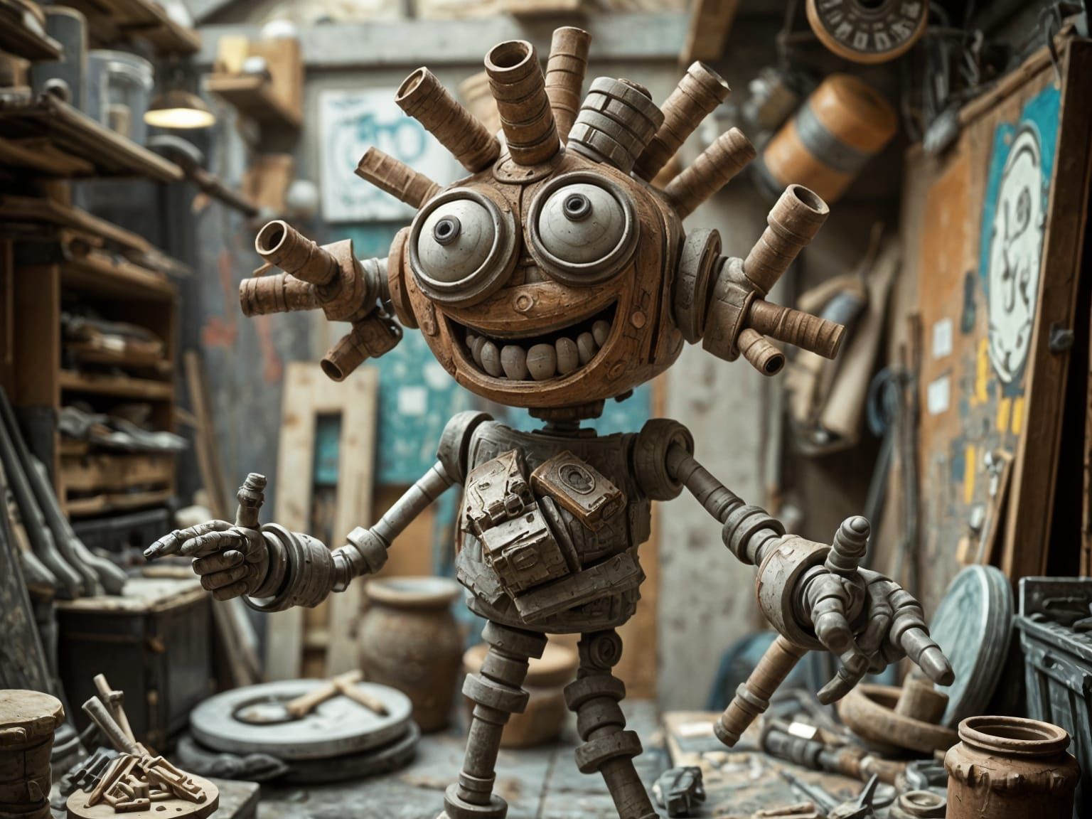 An old-fashioned robot - Vintage Robot in Whimsical Worksho...