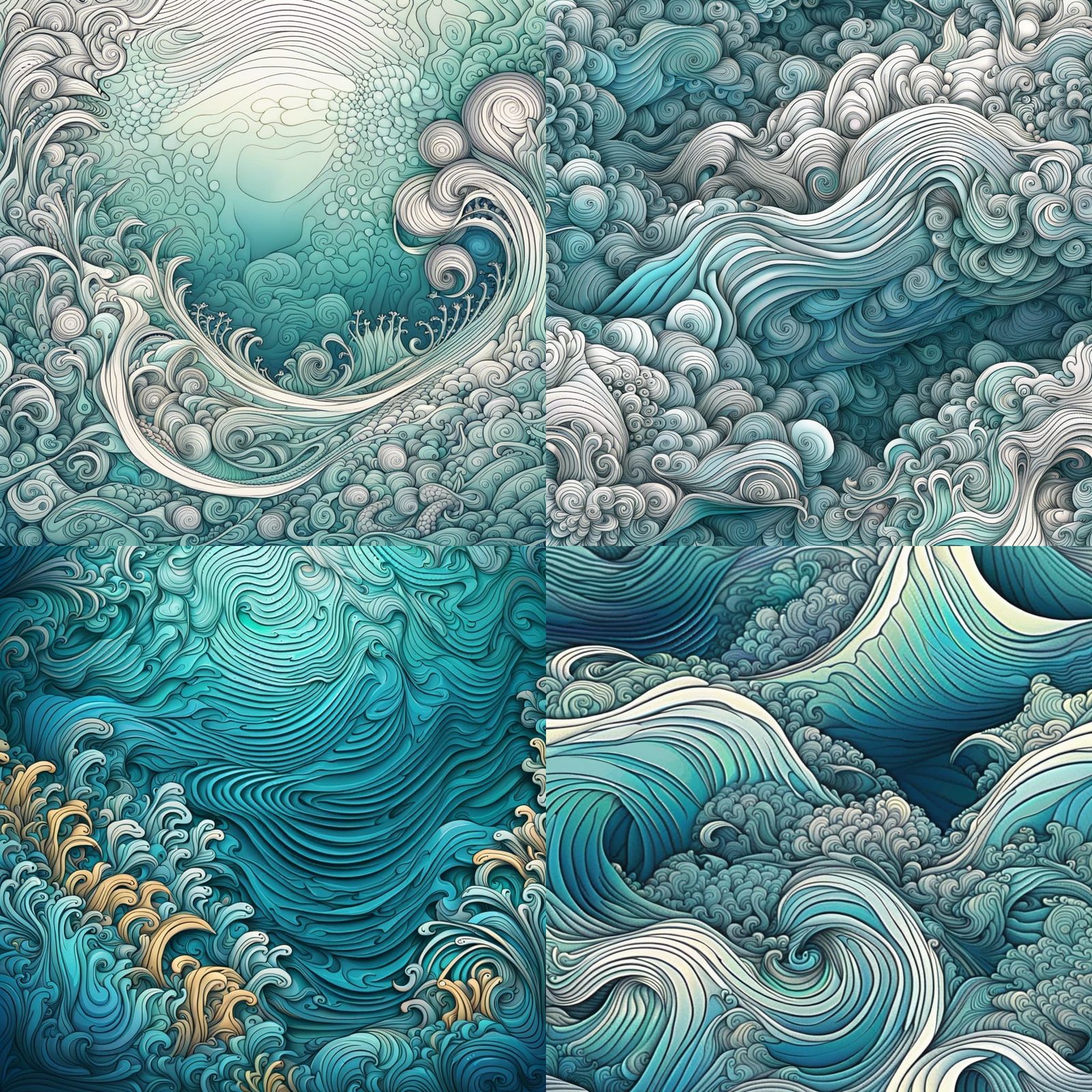 Underwater ocean scene abstract vector fractal, wave function ...