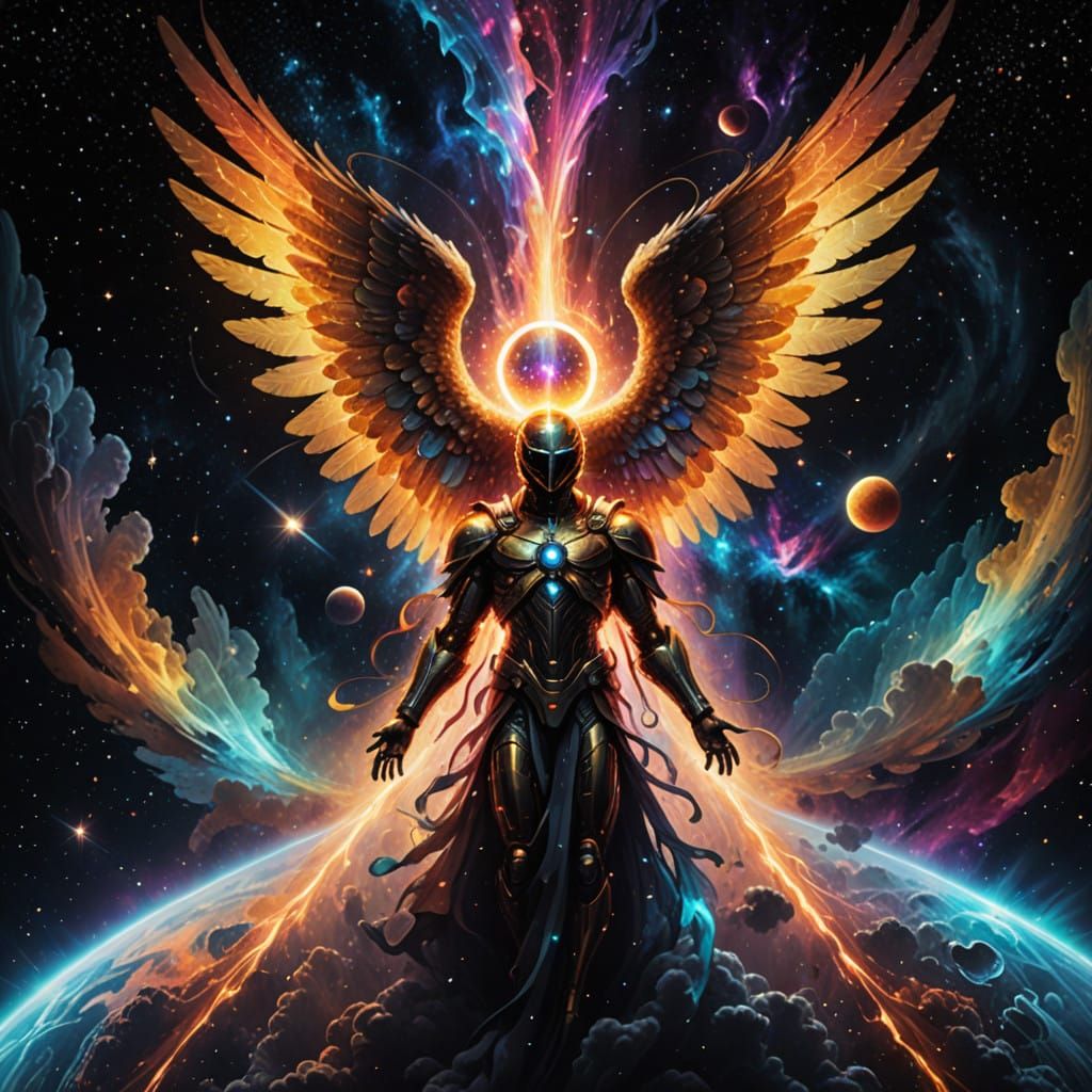 Celestial Archangel in Vibrant Cosmic Light - AI Art