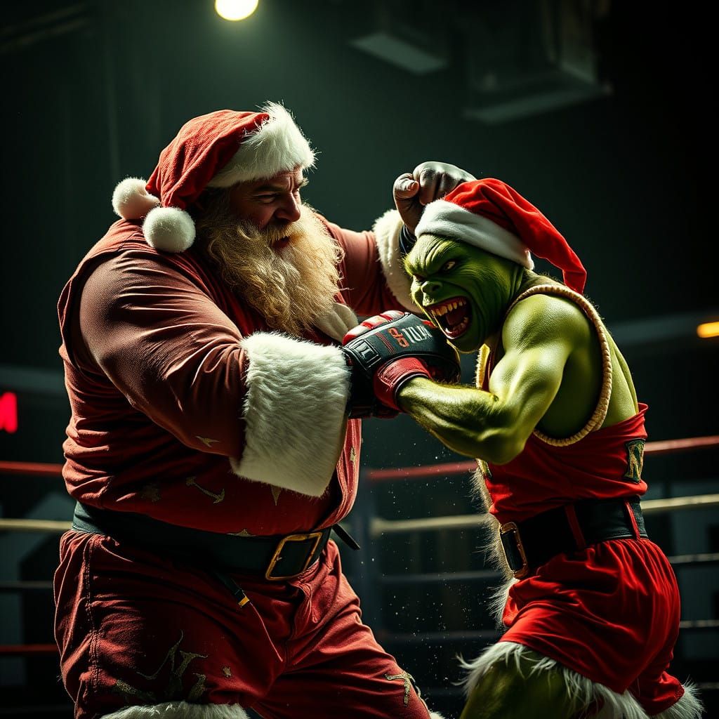 santa claus, mma fight, grinch - Bearded Santa Fights Grinch...