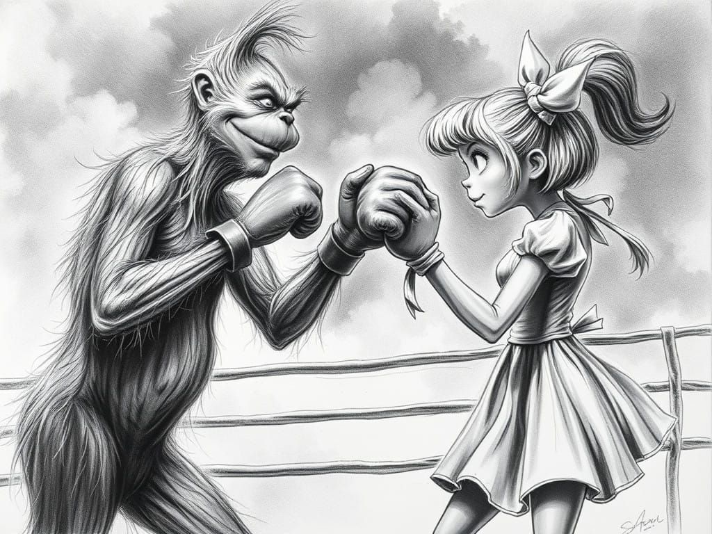 The Grinch and Cindy Lou Who Celebrate Boxing Day in Charcoal