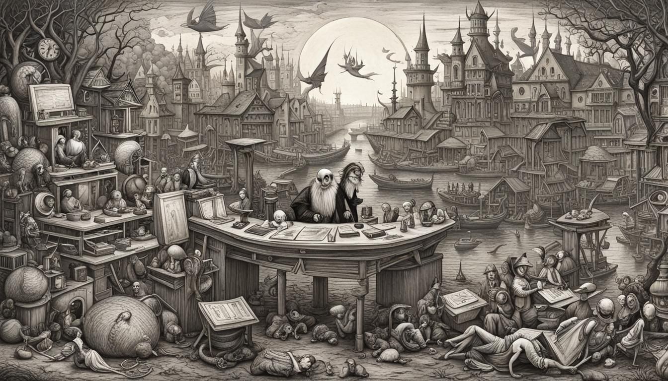 Working on the computer : in art brut style by Tim Burton, by ...