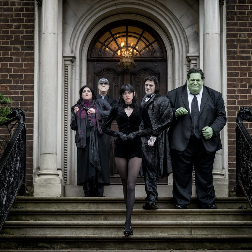 Kendall, gothic outfit, black pantyhose, slim dress, look right, Addams ...