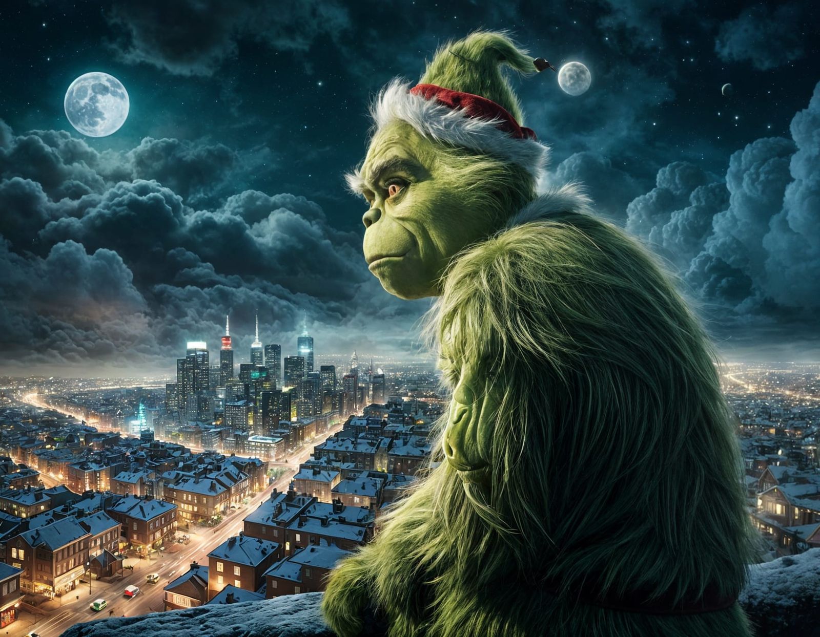 Grinch night - Grinch Under a Glowing Skull Moon