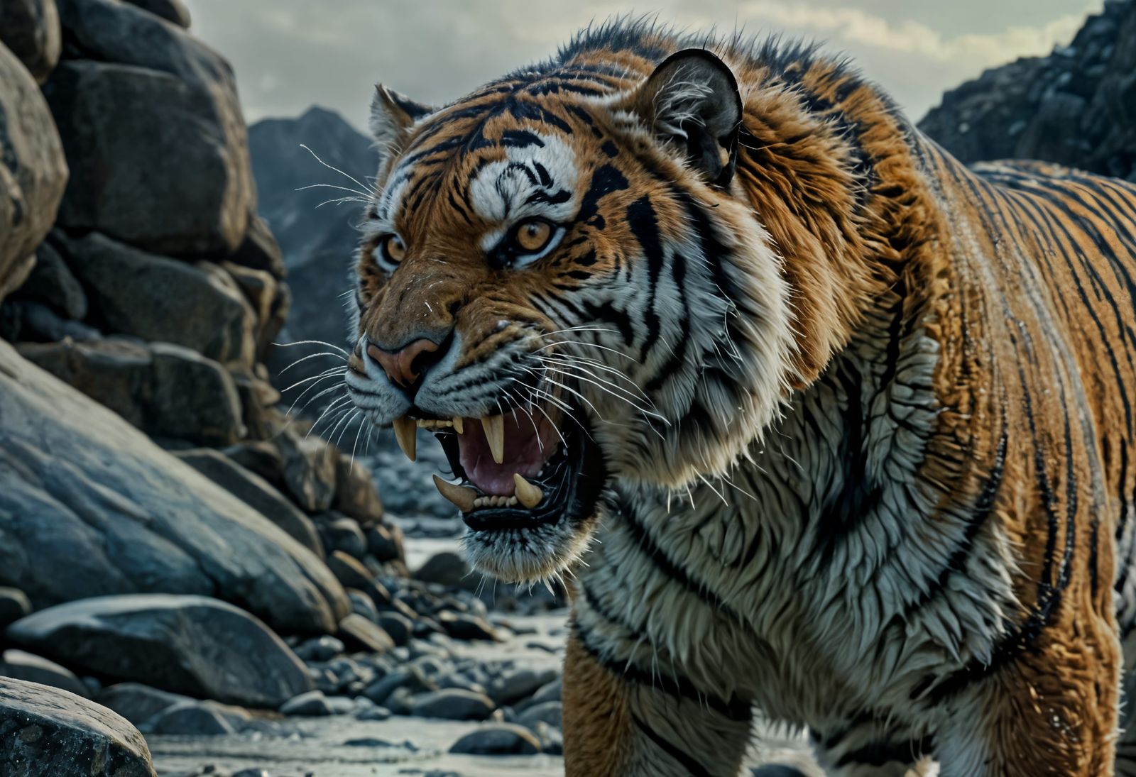 Tiger's Winter Fury in Cinematic Landscape - AI Art