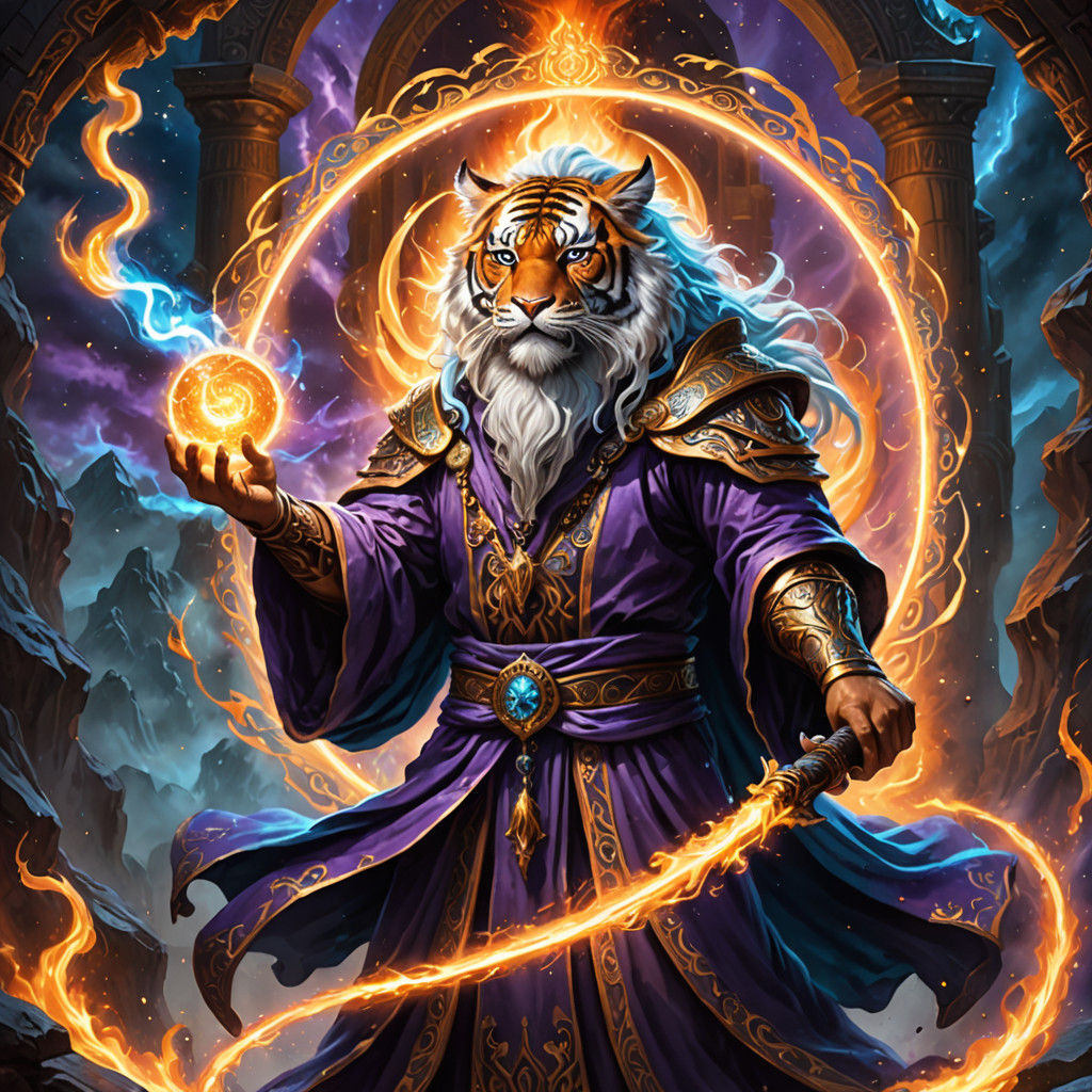 a tiger wizard - Mystical Tiger Wizard Conjure Cosmic Porta...