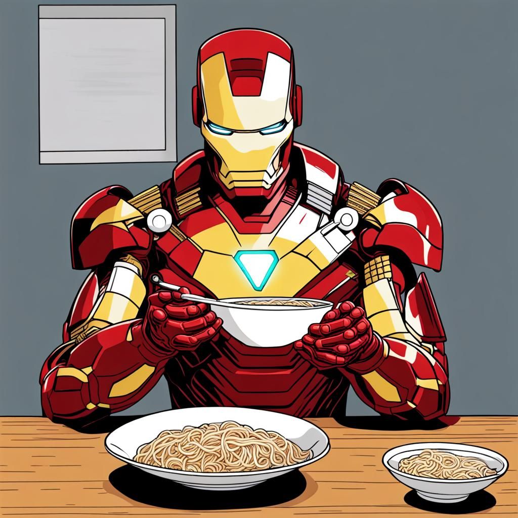 iron man eating ramen - AI Generated Artwork - NightCafe Creator