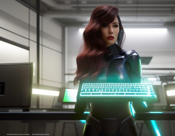 genetically enhanced super-intelligent woman, half human, half computer ...