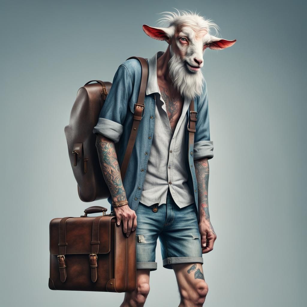 Tall skinny old man that look like part goat wearing denim short shorts ...