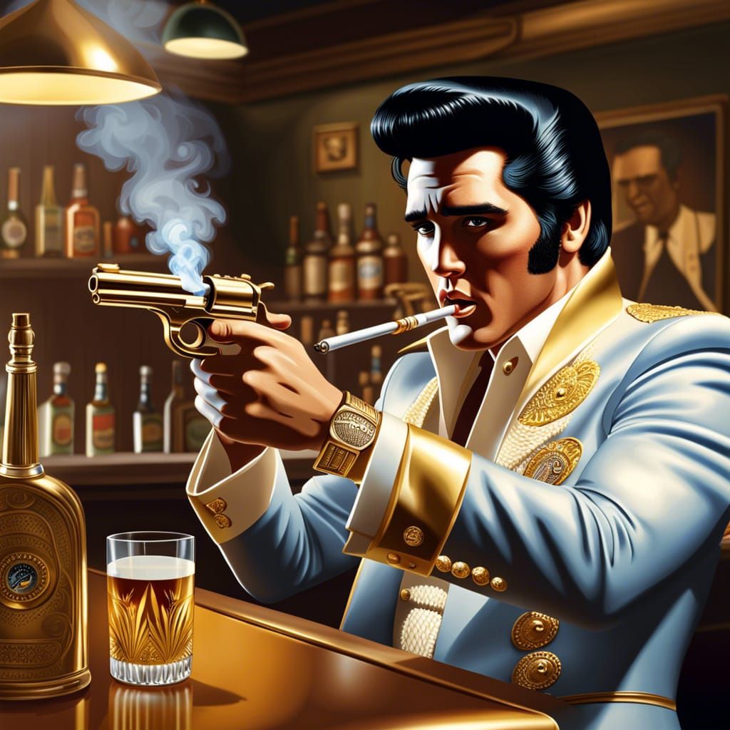 Smoking Gun Elvis - AI Generated Artwork - NightCafe Creator
