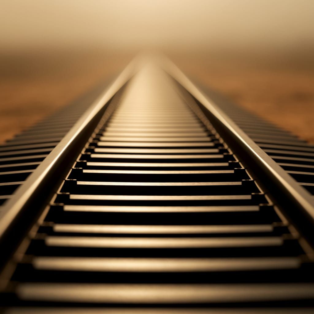 Infinite Railway Tracks in Warm Minimalist Geometr... - AI Art