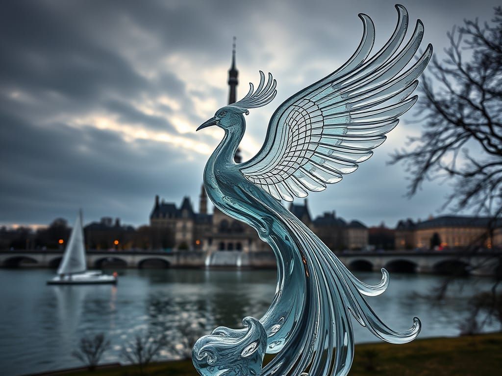 a firebird 3 - Hyperrealistic Firebird Sculpture in Majestic...