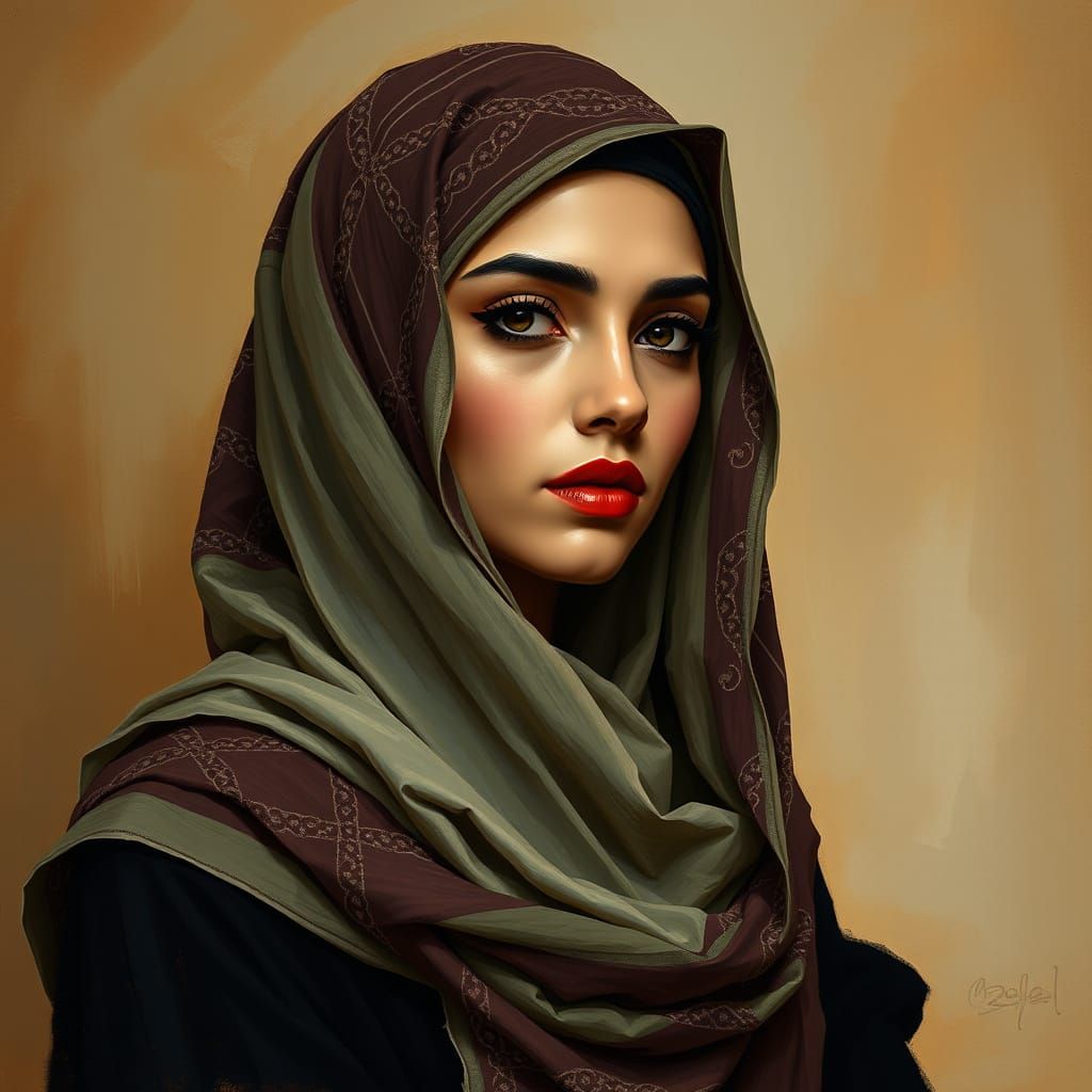 A beautiful Arab woman - Elegant Arab Woman Portrait in Art ...