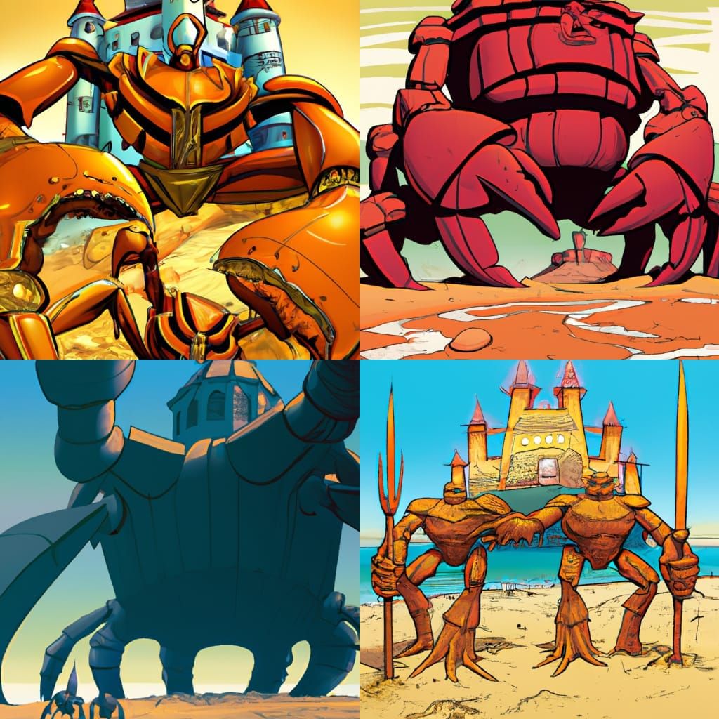 crab-humanoids guarding gates of a giant sandcastle - AI Generated ...