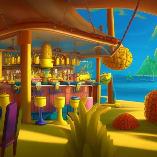 SpongeBob SquarePants themed pineapple bar - AI Generated Artwork ...