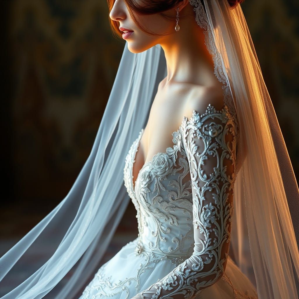 American-Style Bride in Iridescent Wedding Gown wi... - AI Art