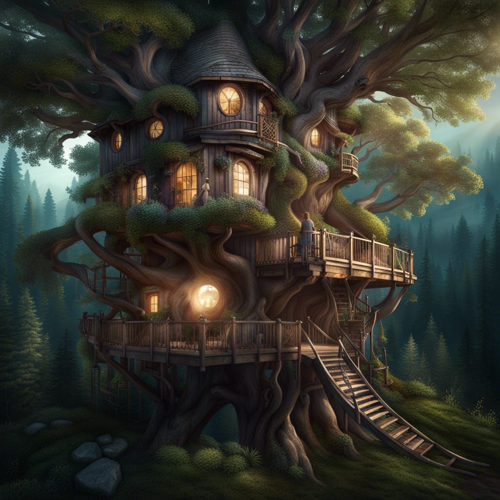 Mystical self aware magical treehouse high up in the Taiga arboreal ...