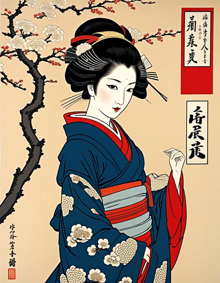 Ukiyo-e, woodblock print, beautiful woman, Hokusai, Hiroshige, - AI ...