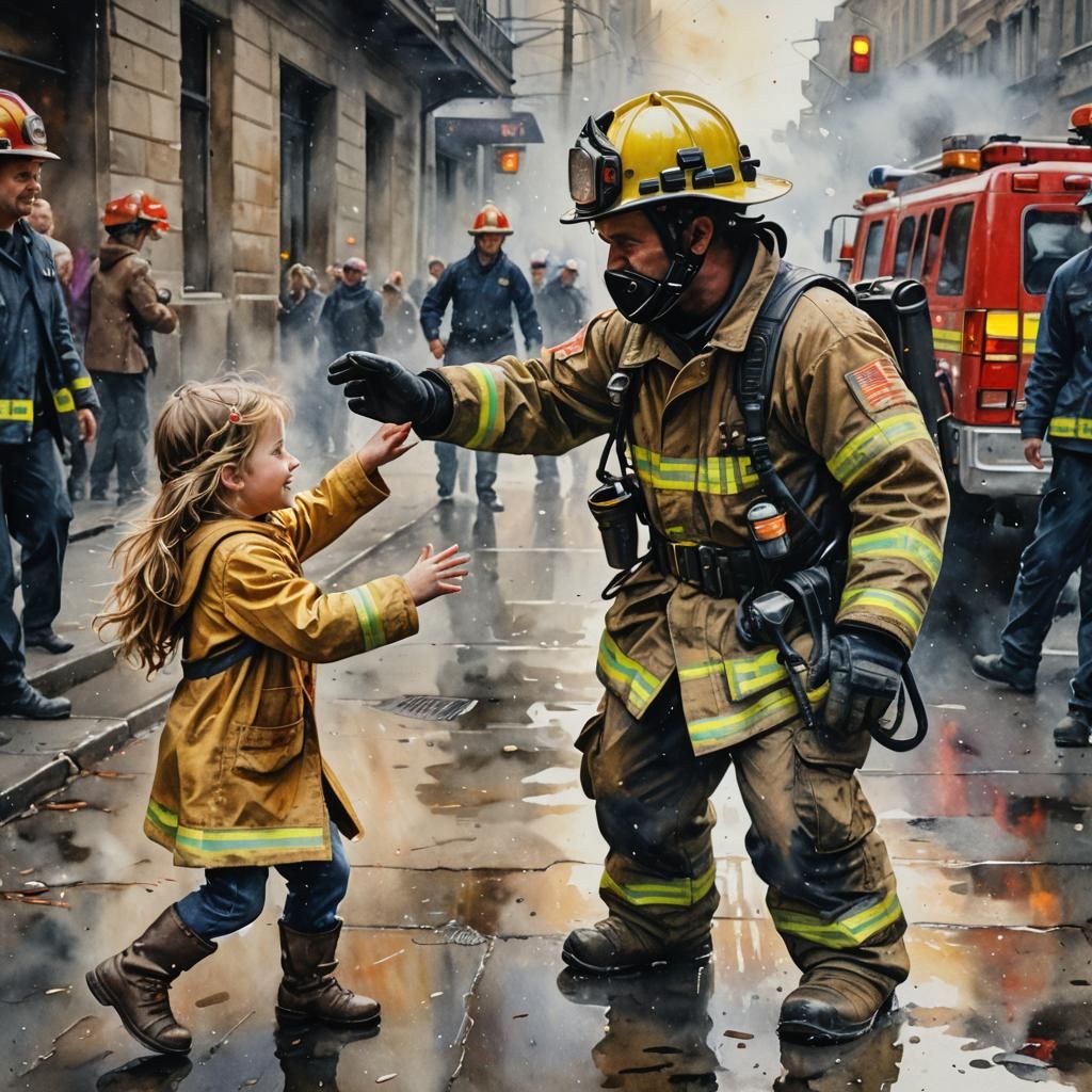thanking the firefighter - AI Generated Artwork - NightCafe Creator