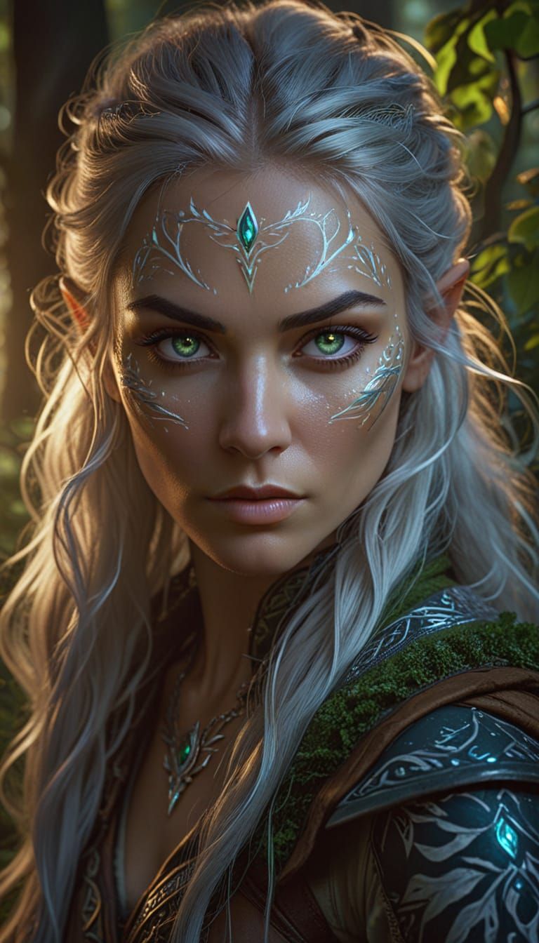 Elven Noble - Ethereal Elven Huntress in Golden Forest Light