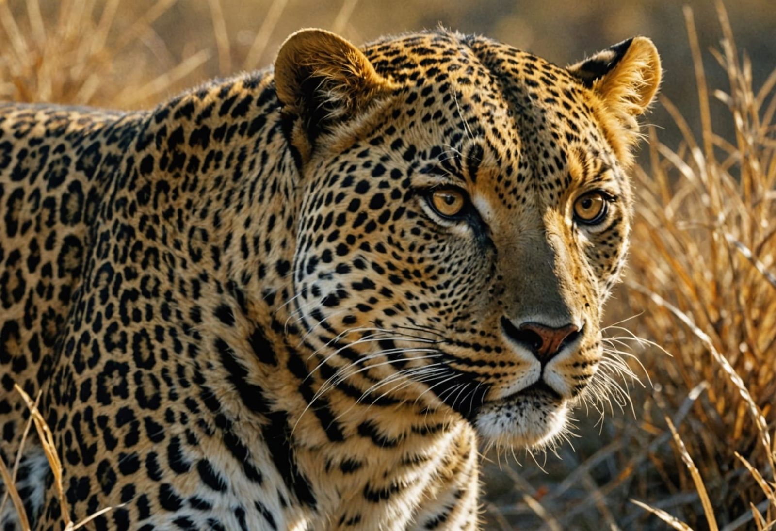 Dramatic Close-Up Portrait of a Prowling Leopard i... - AI Art
