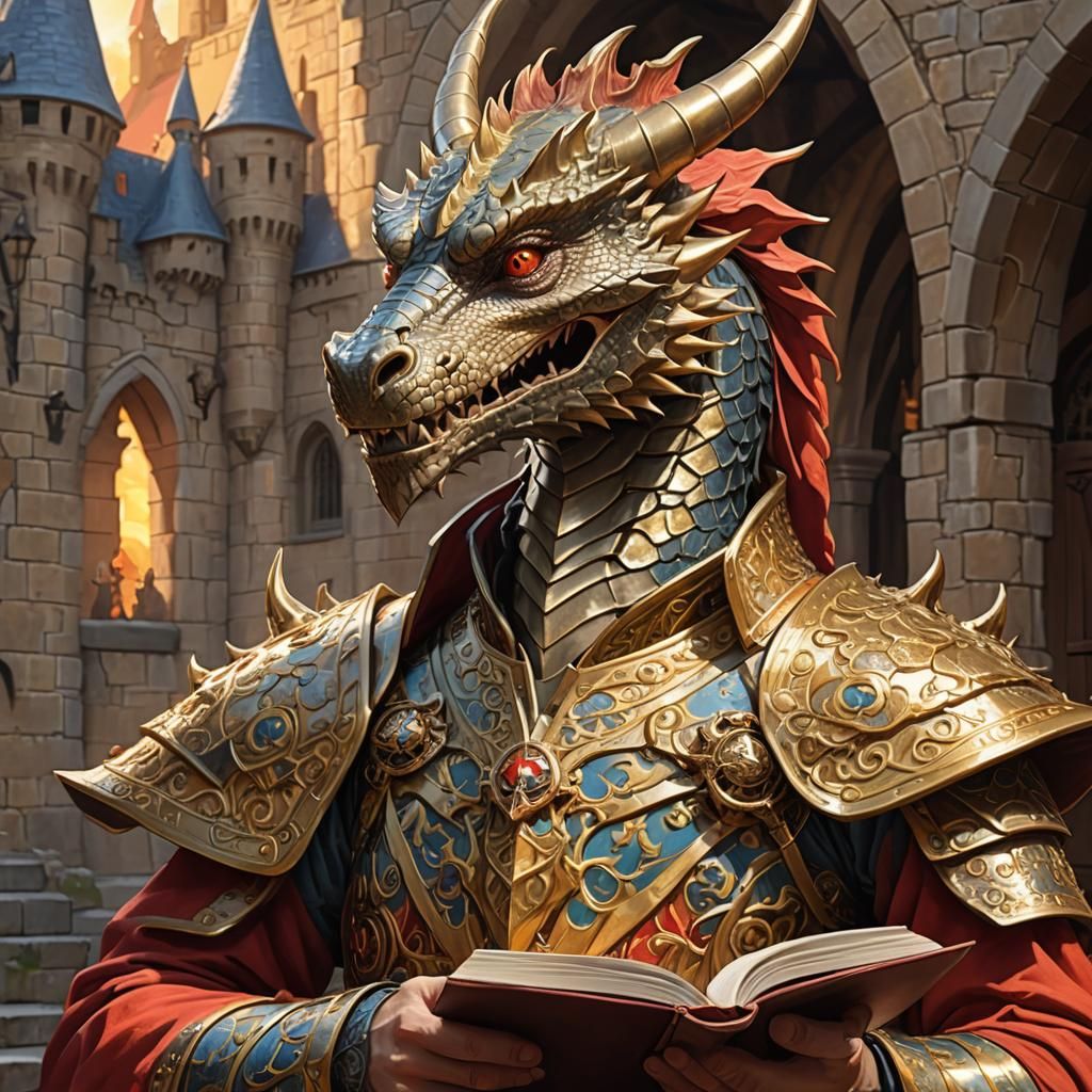 Medieval Dragon reading a book 2 - AI Generated Artwork - NightCafe Creator