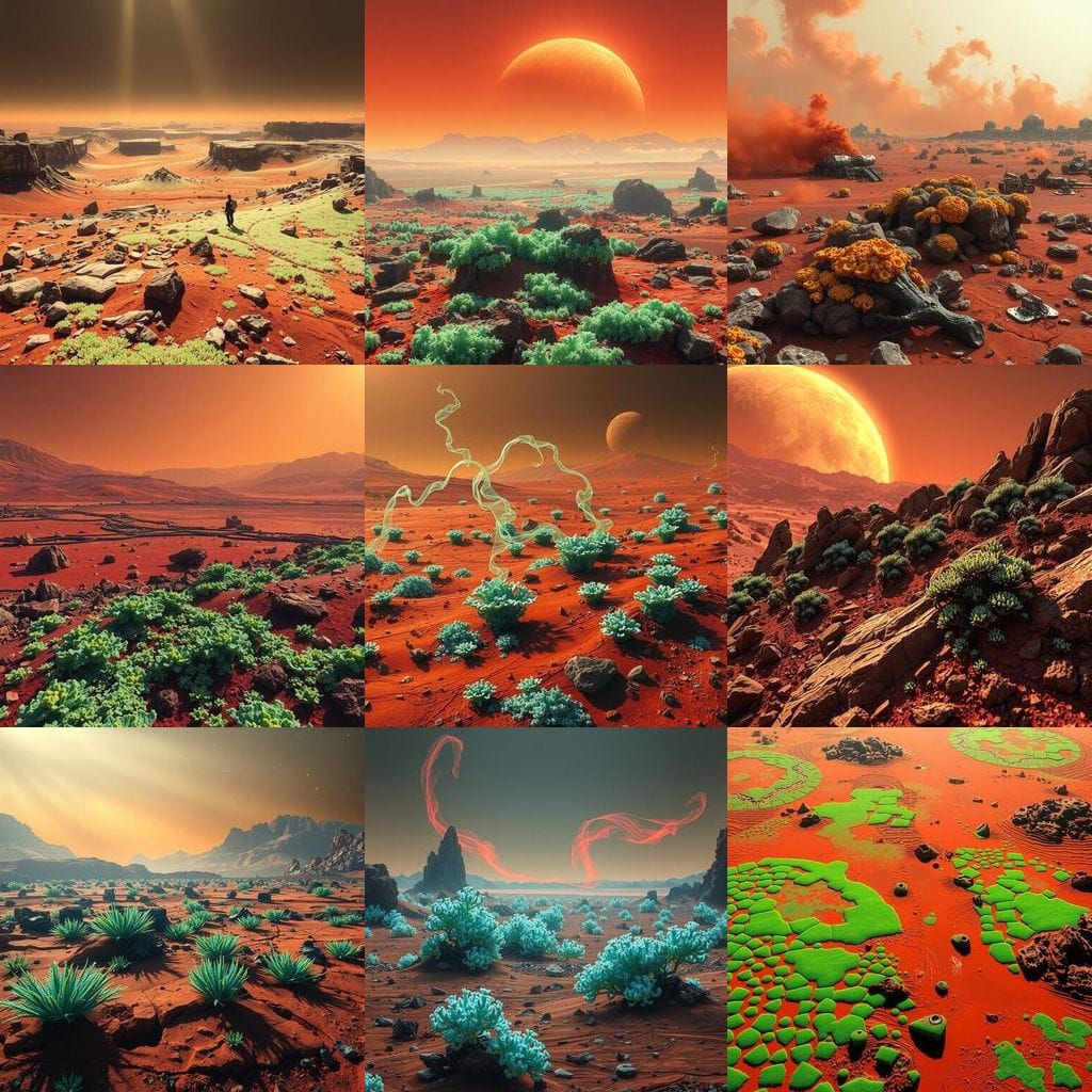 Terraformed Mars with Vibrant Lichen Colonies - AI Art