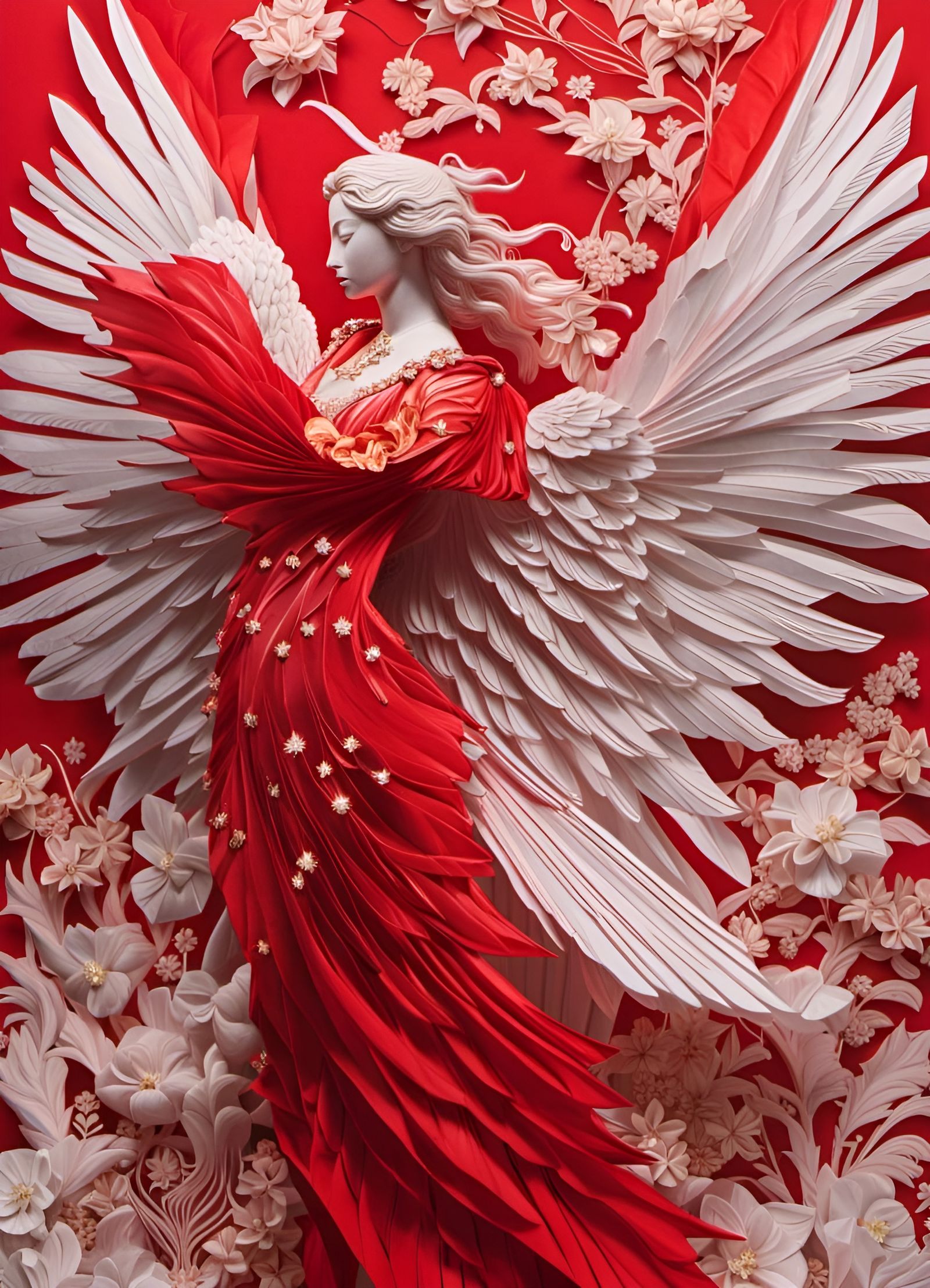 Origami White Agape Angel in Red Dress - AI Generated Artwork ...