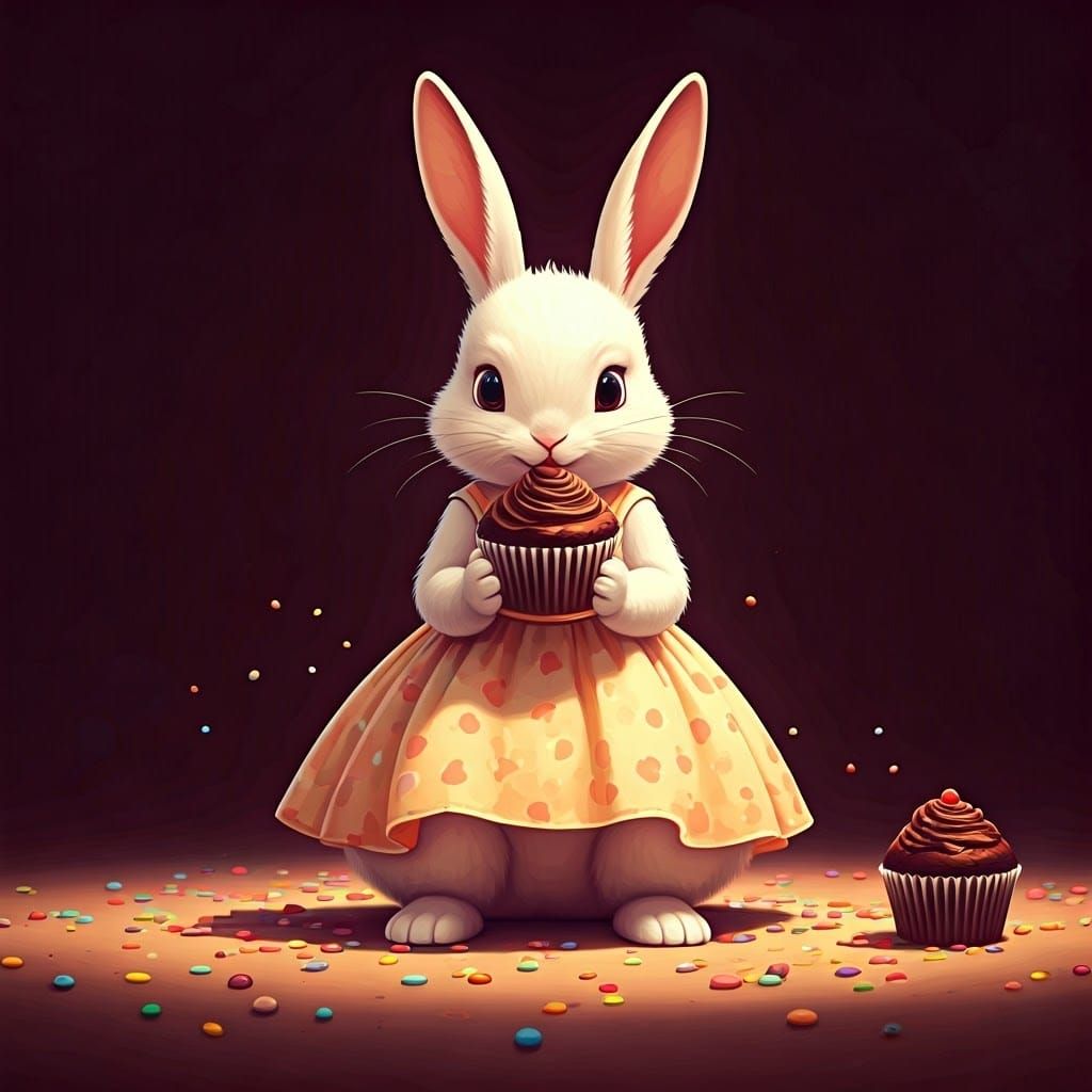 Rabbit in Whimsical Chocolate Cupcake Wonderland - AI Art