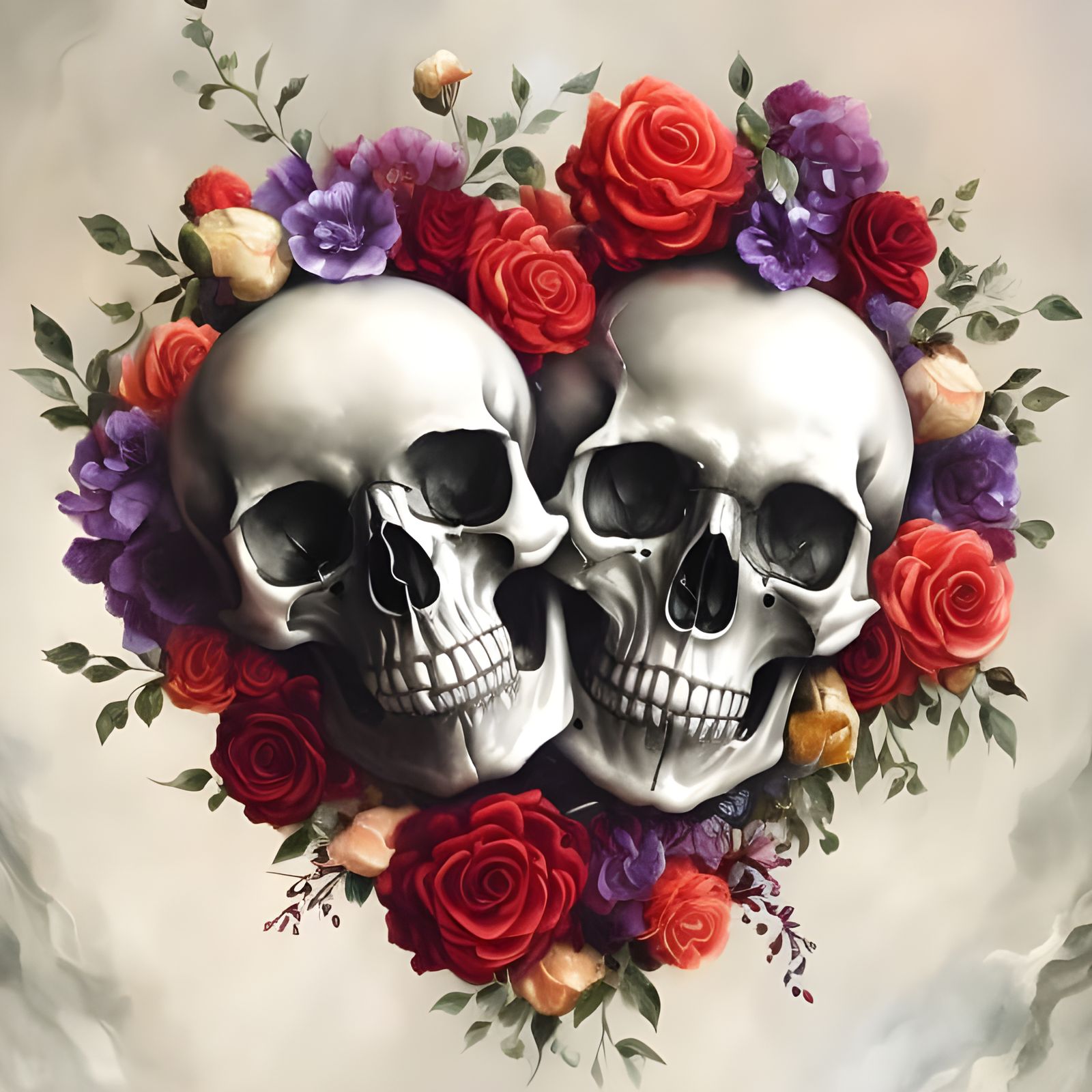 Separate Skulls forming a heart, flowers. resolution photo realistic ...