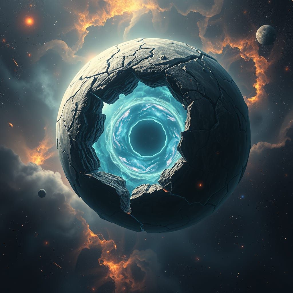 Cosmic Planetoid Unveils Swirling Nebulae Vortex - AI Art