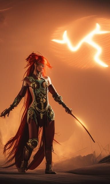 Fire Elf With A Lightening Blade - AI Generated Artwork - NightCafe Creator
