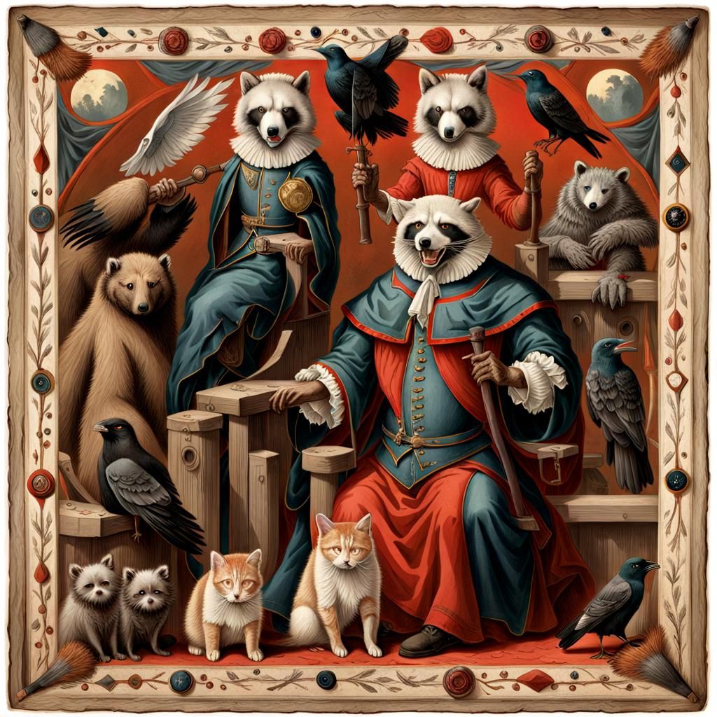 Bosch, Cat spirit, raccoon, bear, eagle, raven gentleman, bloodying ...