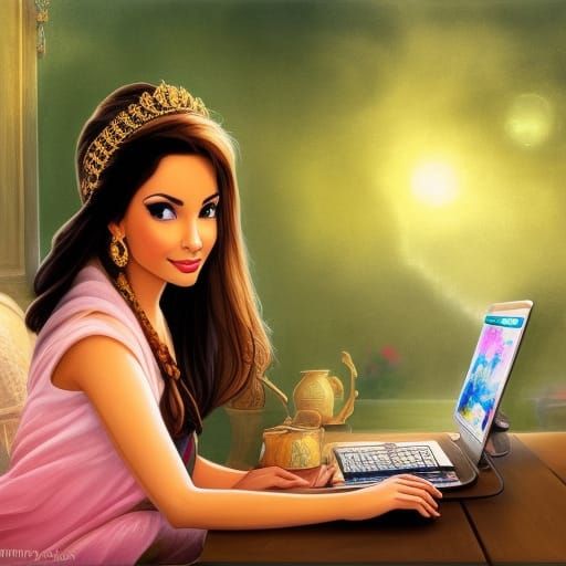 Princess Jasmine on a computer - AI Generated Artwork - NightCafe Creator