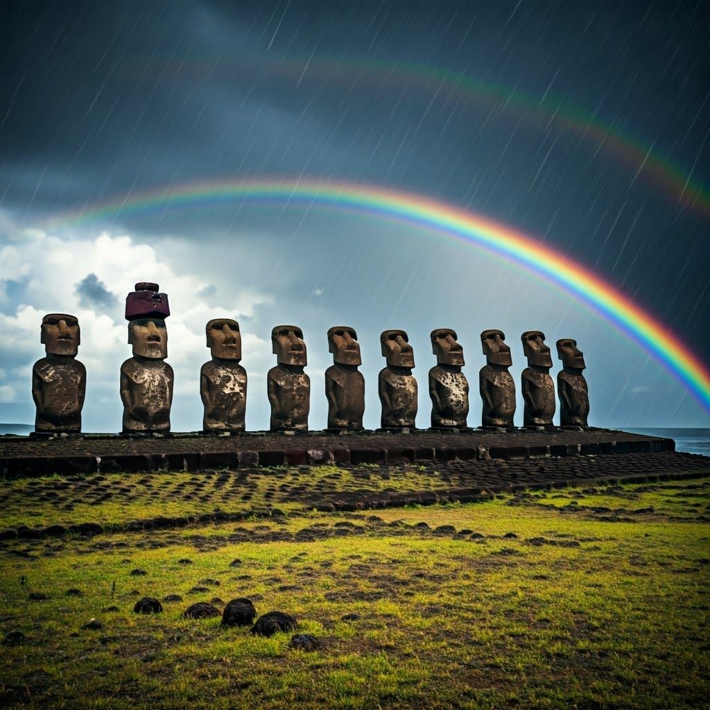 Moai with rainbow - Moai with rainbow